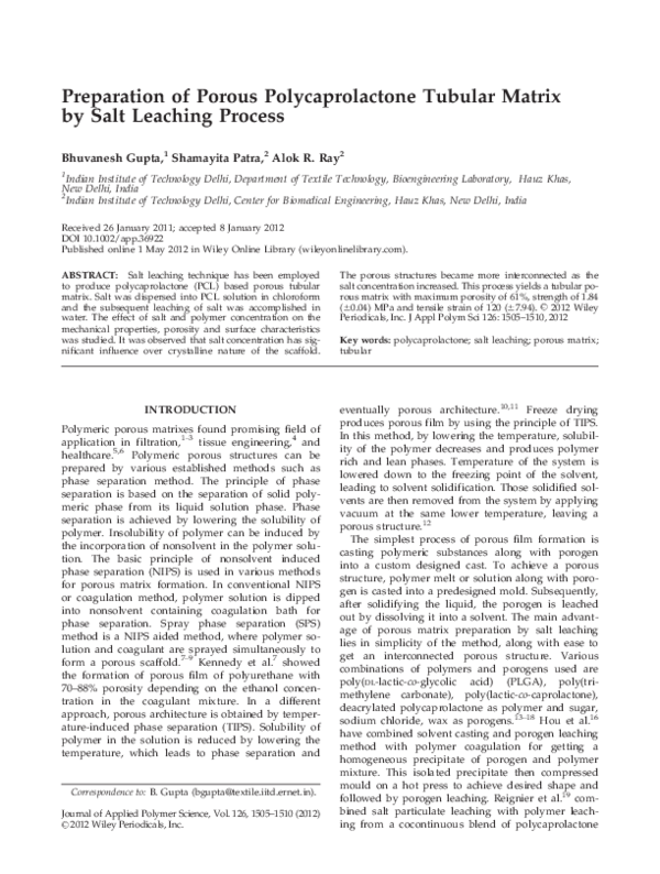 (PDF) Preparation of porous polycaprolactone tubular matrix by salt ...