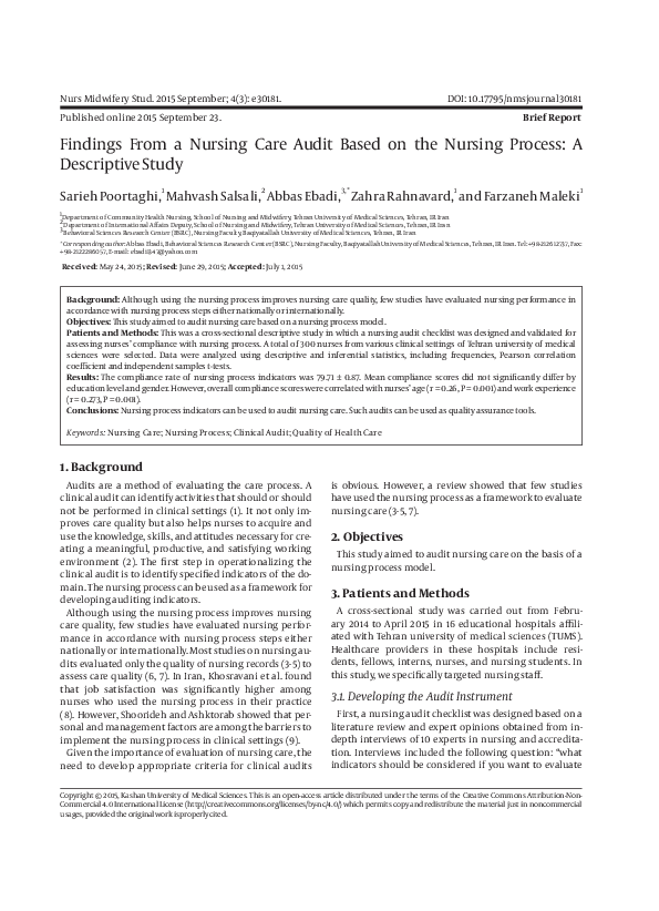 (PDF) Findings From a Nursing Care Audit Based on the Nursing Process ...