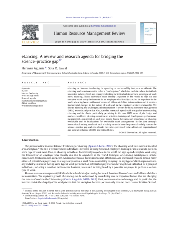 (PDF) eLancing: A review and research agenda for bridging the science ...