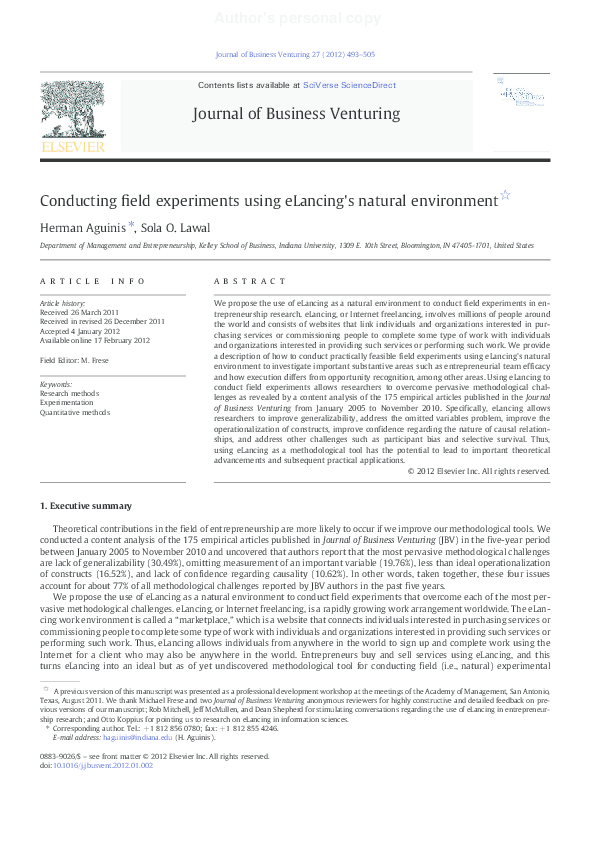 (PDF) Conducting field experiments using eLancing's natural environment ...