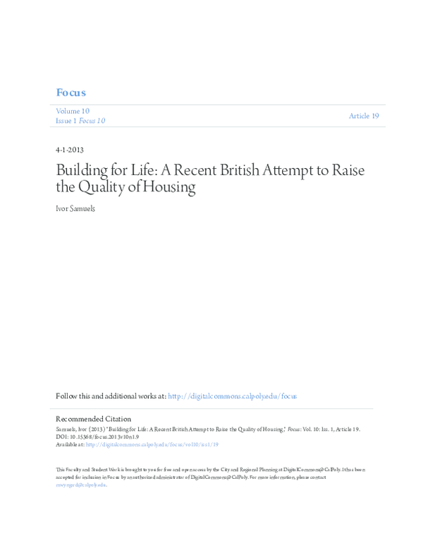 (PDF) Building for Life: A Recent British Attempt to Raise the Quality ...