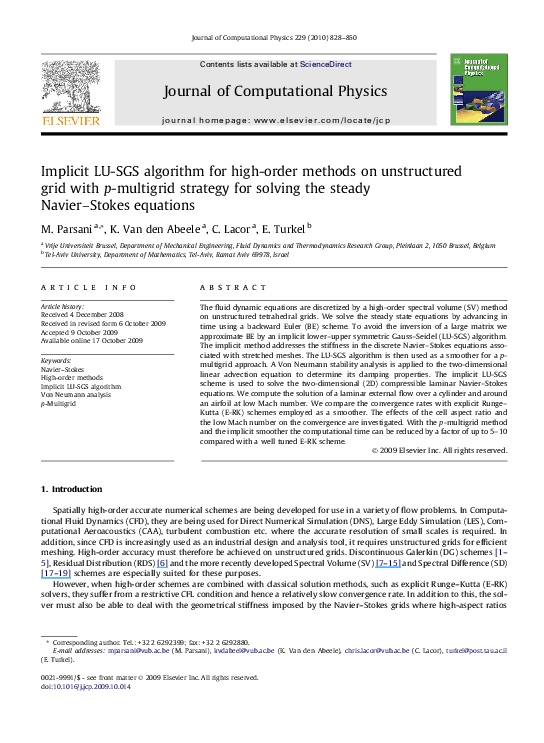 Pdf Implicit Lu Sgs Algorithm For High Order Methods On Unstructured Grid With P Multigrid
