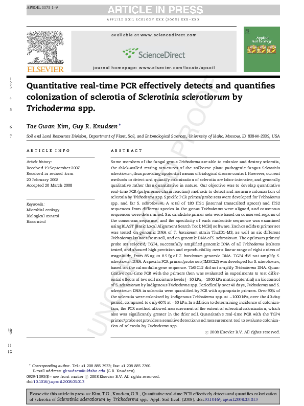 (PDF) Quantitative real-time PCR effectively detects and quantifies colonization of sclerotia of ...