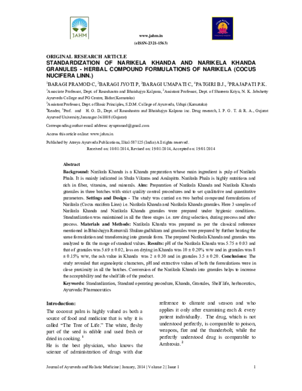 (PDF) STANDARDIZATION OF NARIKELA KHANDA AND NARIKELA KHANDA GRANULES ...