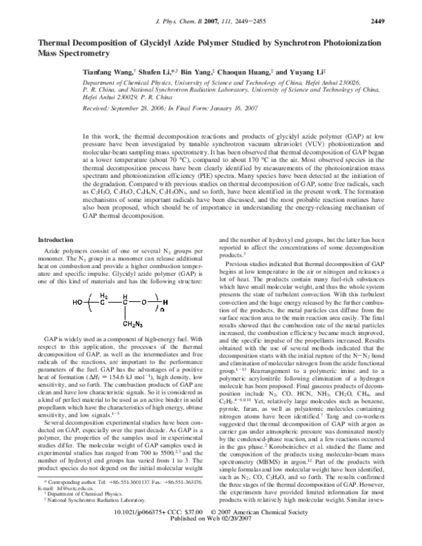 (PDF) Thermal Decomposition of Glycidyl Azide Polymer Studied by ...