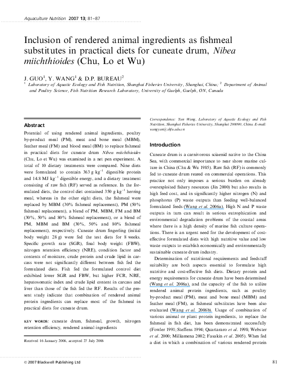 (PDF) Inclusion of rendered animal ingredients as fishmeal substitutes ...