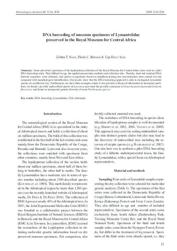 (PDF) DNA barcoding of museum specimens of Lymantriidae preserved in ...
