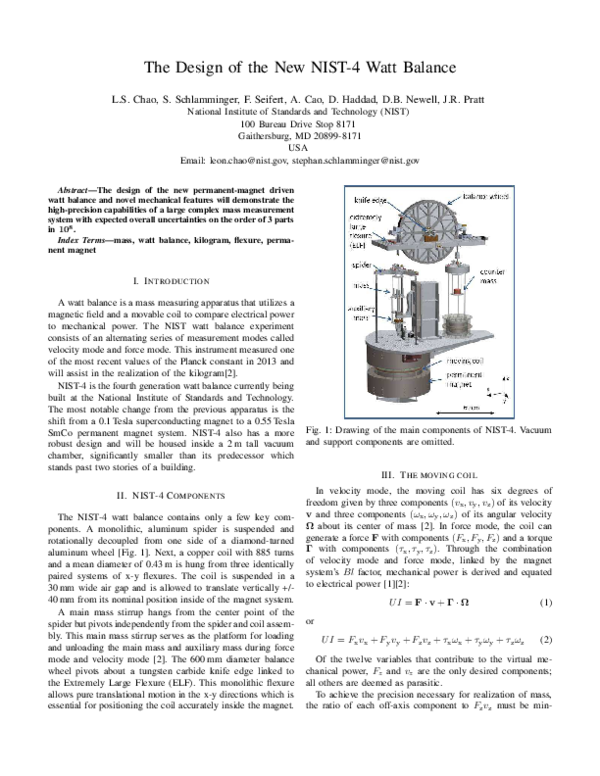 (PDF) The Design of the New NIST-4 Watt Balance