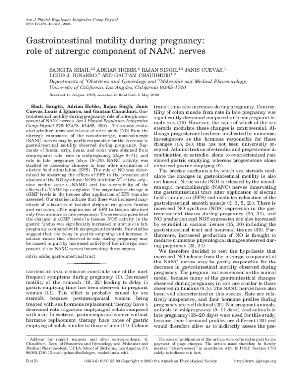 (PDF) Gastrointestinal motility during pregnancy: role of nitrergic ...