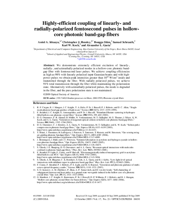 Pdf Highly Efficient Coupling Of Linearly And Radially Polarized