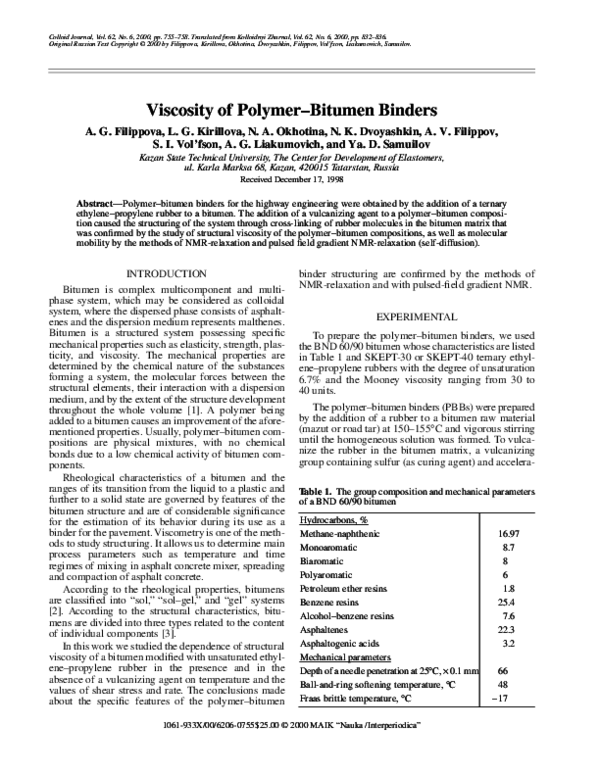 (PDF) Viscosity of Polymer Bitumen Binders