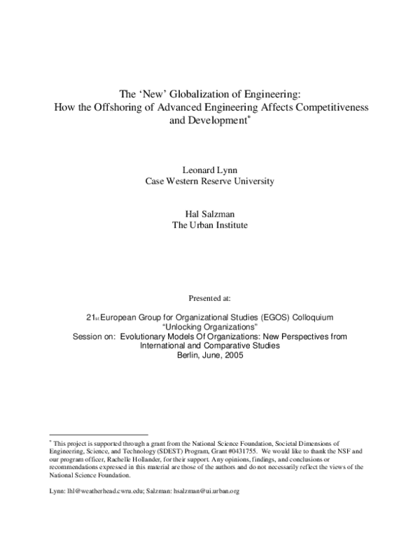 (PDF) The ‘new’globalization of engineering: How the offshoring of ...