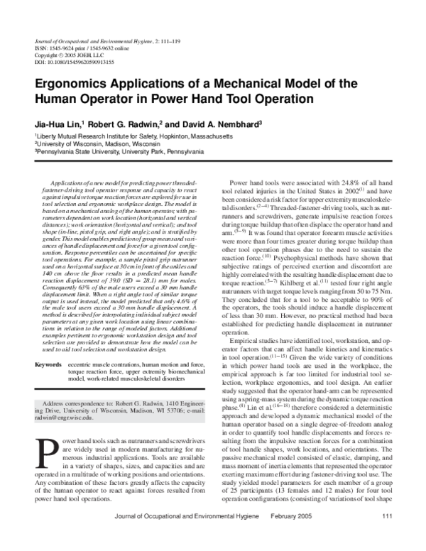 (PDF) Ergonomics Applications of a Mechanical Model of the Human ...