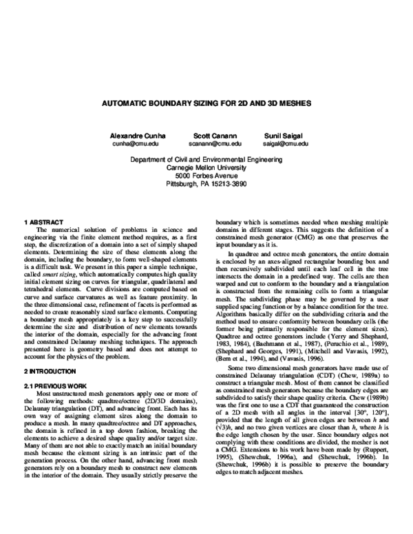 Pdf Smartsizing High Quality Element Sizing For 2d And 3d Automatic