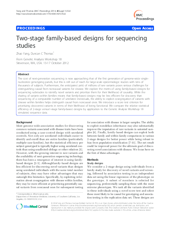 (PDF) Two-stage family-based designs for sequencing studies