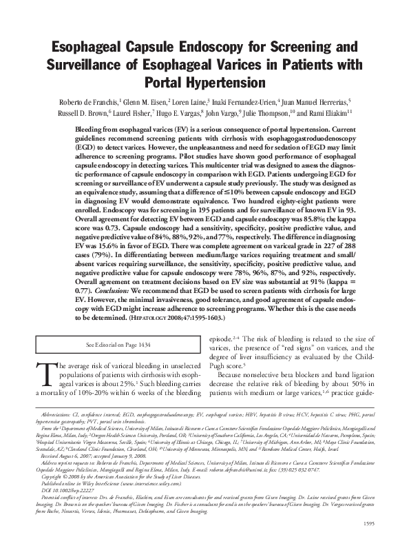 (PDF) Esophageal capsule endoscopy for screening and surveillance of ...