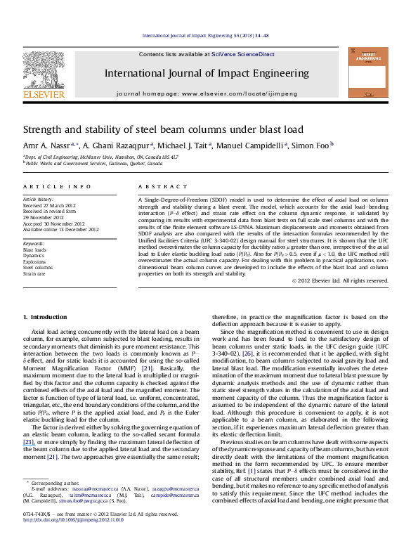 (PDF) Strength and stability of steel beam columns under blast load