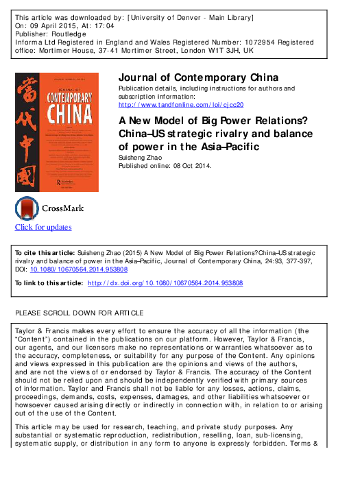 (PDF) A New Model of Big Power Relations? China–US strategic rivalry ...