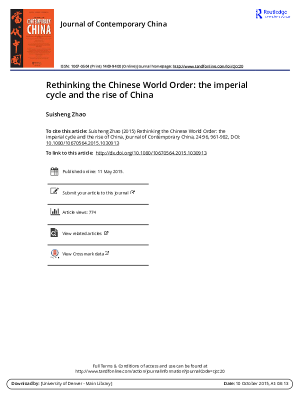 (PDF) Rethinking the Chinese World Order: the imperial cycle and the ...