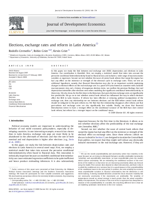 (PDF) Elections, exchange rates and reform in Latin America