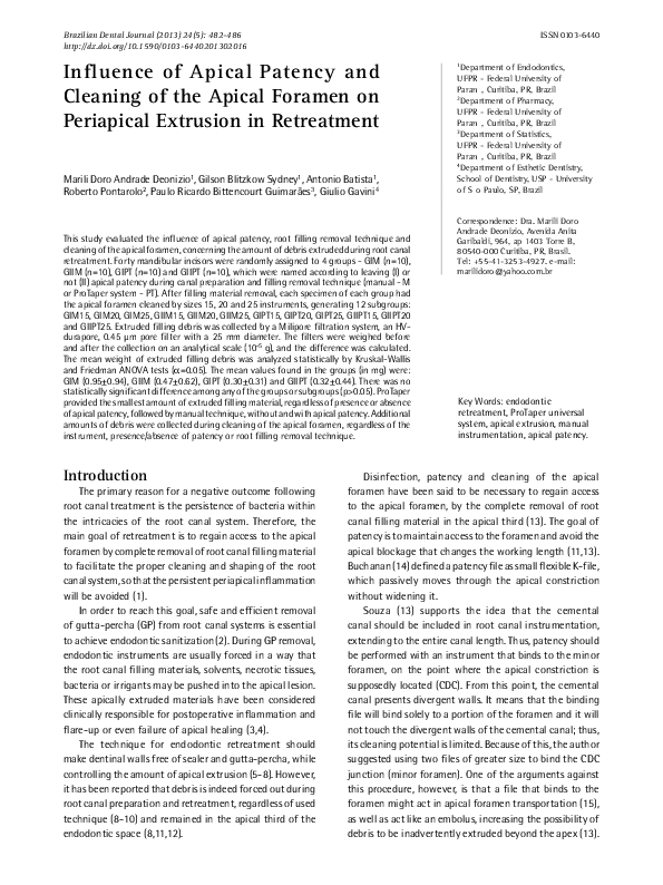 (PDF) Influence of apical patency and cleaning of the apical foramen on ...
