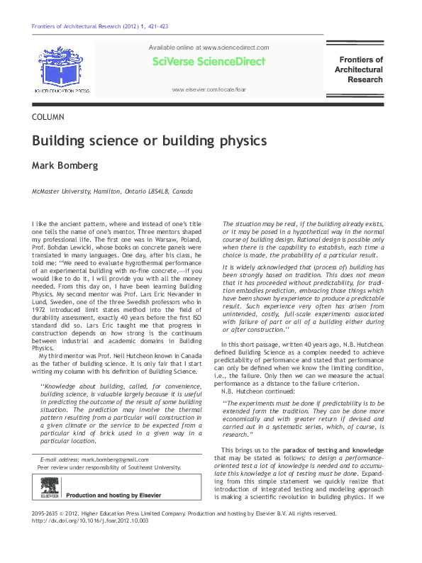 (PDF) Building science or building physics