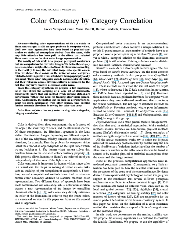 (PDF) Color Constancy by Category Correlation