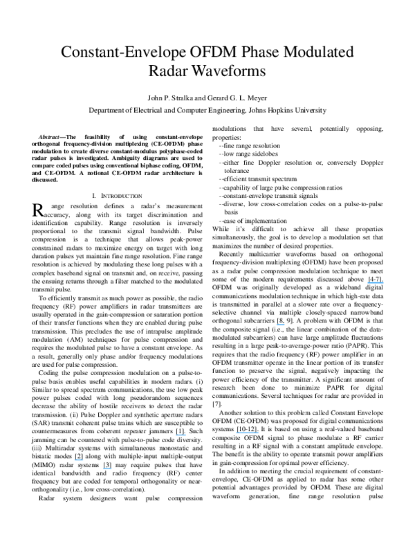 (PDF) Constant-envelope OFDM phase modulated radar waveforms