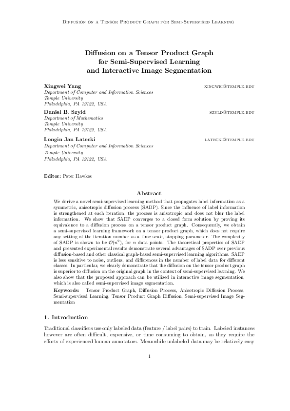 Pdf Diffusion On A Tensor Product Graph For Semi Supervised Learning And Interactive Image