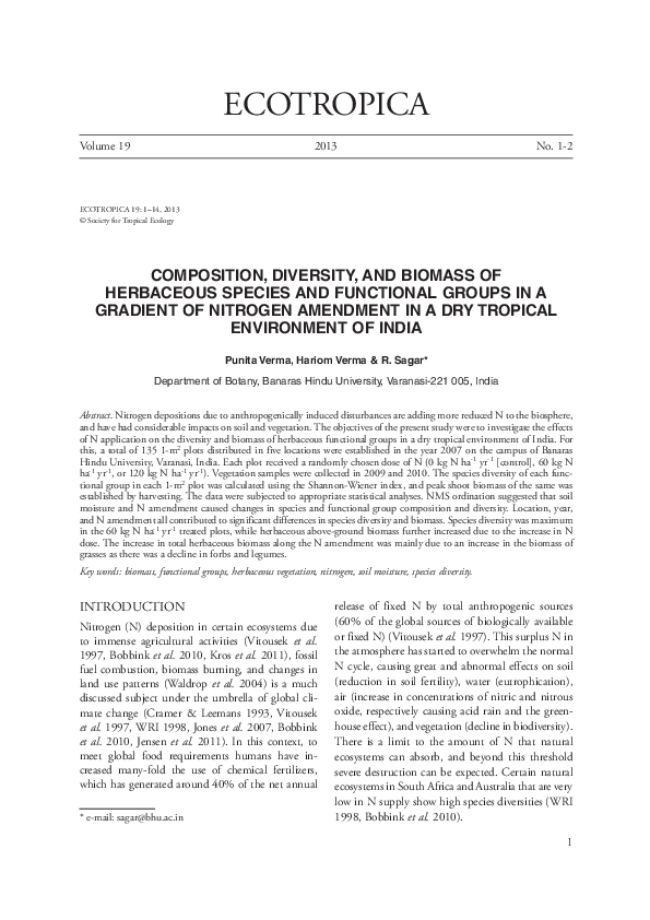 (PDF) Composition, Diversity, and Biomass of herbaceous Species and functional groups in a ...