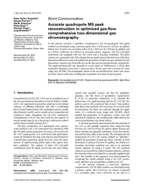 (PDF) Accurate quadrupole MS peak reconstruction in optimized gas-flow comprehensive two ...