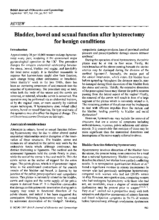 (PDF) Bladder, bowel and sexual function after hysterectomy for benign conditions