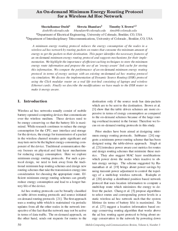 (PDF) On-Demand Minimum Energy Routing in Ad Hoc Networks