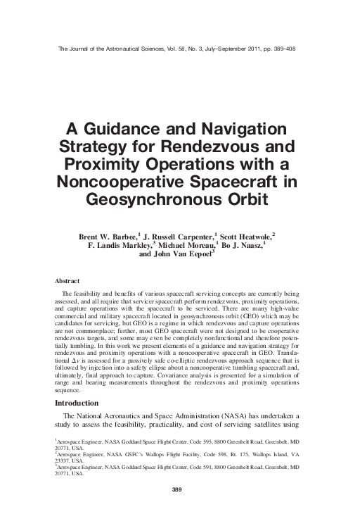 Pdf A Guidance And Navigation Strategy For Rendezvous And Proximity Operations With A