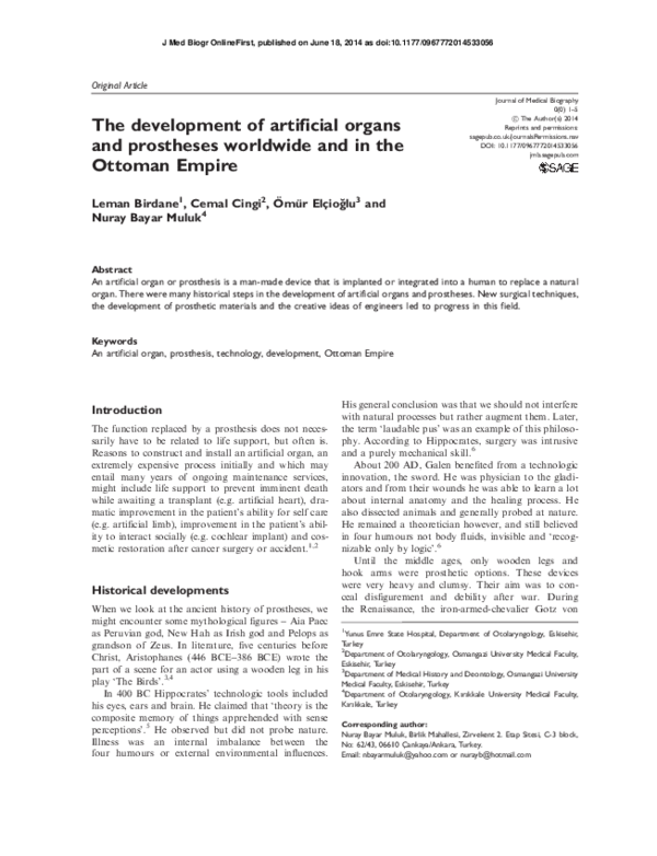 (PDF) The development of artificial organs and prostheses worldwide and ...