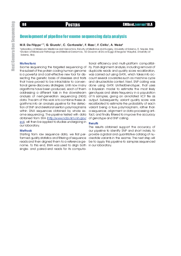 (PDF) Development of pipeline for exome sequencing data analysis