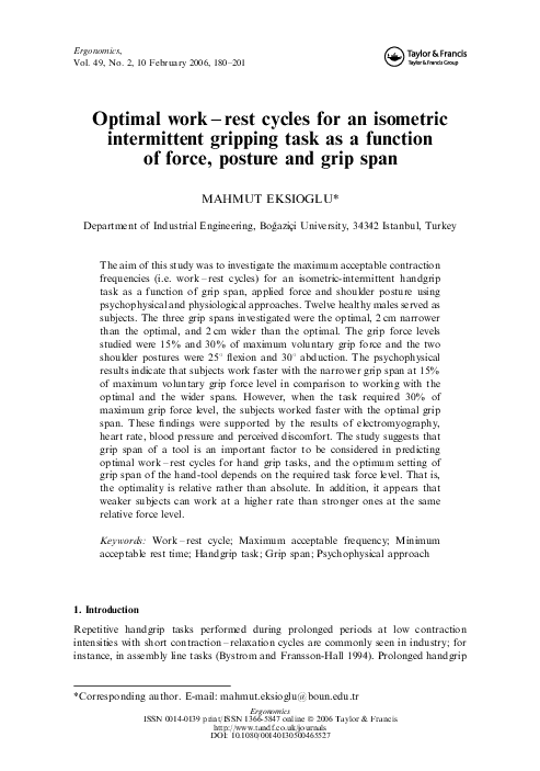 (PDF) Optimal work – rest cycles for an isometric intermittent gripping ...