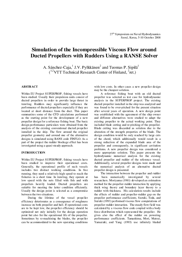 (PDF) Simulation of incompressible viscous flow around a ducted propeller using a RANS equation ...
