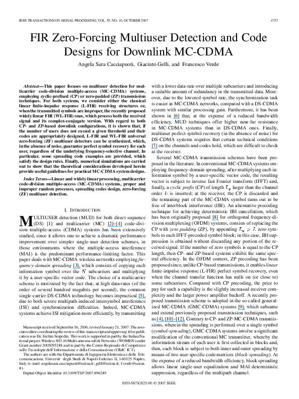 (PDF) FIR Zero-Forcing Multiuser Detection and Code Designs for Downlink MC-CDMA