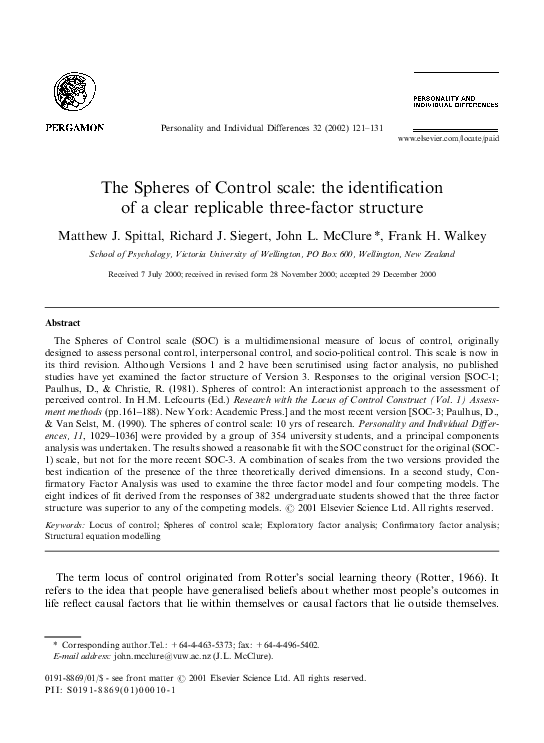 (PDF) The Spheres of Control scale: the identification of a clear ...