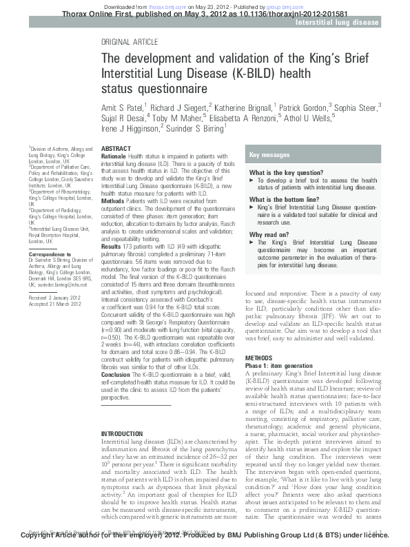 (PDF) The development and validation of the King's Brief Interstitial ...