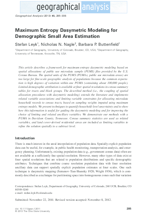 Maximum Entropy Dasymetric Modeling for Demographic Small Area Estimation