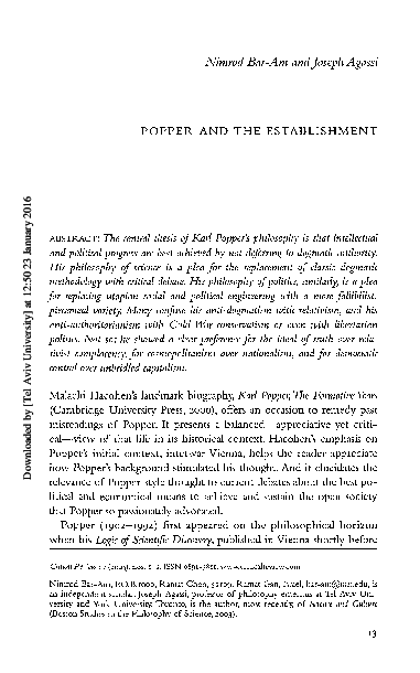 (PDF) Nimrod Bar-Am and Joseph Agassi POPPER AND THE ESTABLISHMENT