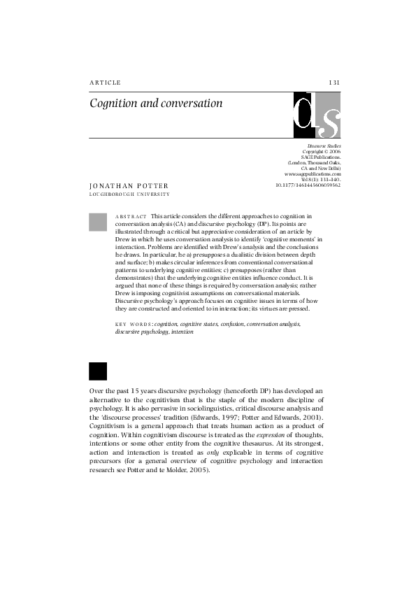 (PDF) Cognition and conversation