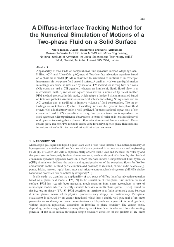Pdf A Diffuse Interface Tracking Method For The Numerical Simulation