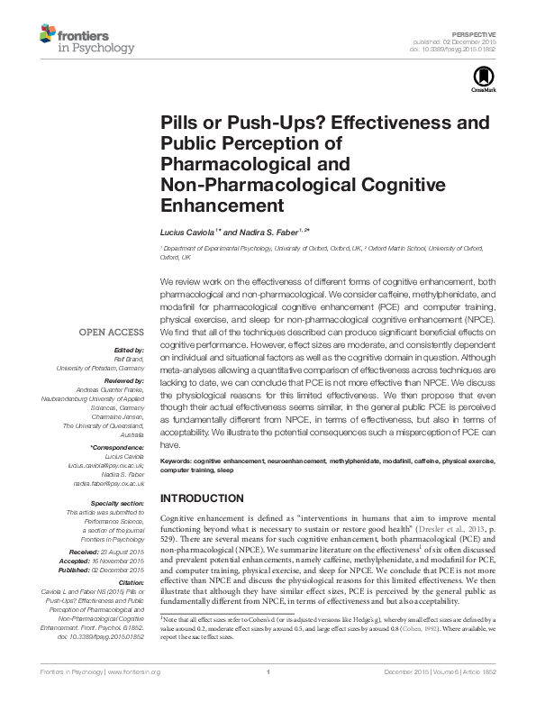 (PDF) Pills or Push-Ups? Effectiveness and Public Perception of Pharmacological and Non ...