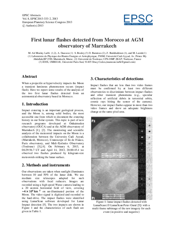 (PDF) First lunar flashes detected from Morocco at AGM observatory of ...