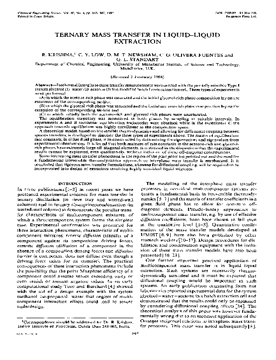 (PDF) Ternary mass transfer in liquid-liquid extraction