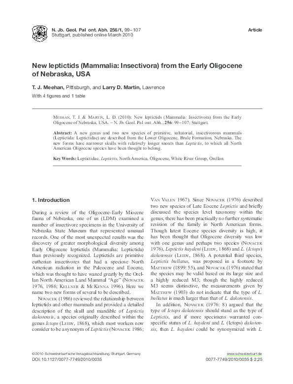 (PDF) New leptictids (Mammalia: Insectivora) from the Early Oligocene ...
