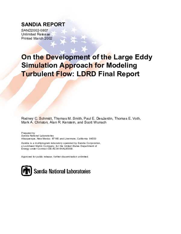 (PDF) On the Development of the Large Eddy Simulation Approach for Modeling Turbulent Flow: LDRD ...
